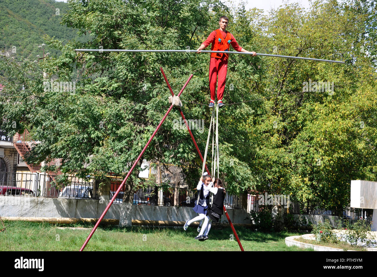 Russia, Dagestan, Majalis, tightrope walker Stock Photo - Alamy
