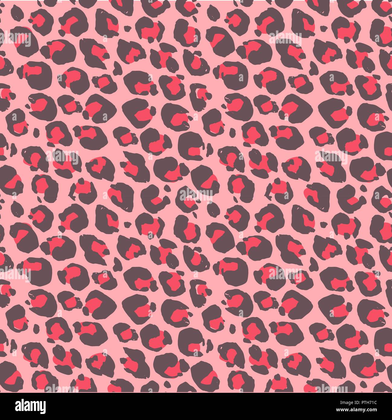 Vector illustration leopard print seamless pattern. Pink hand drawn ...