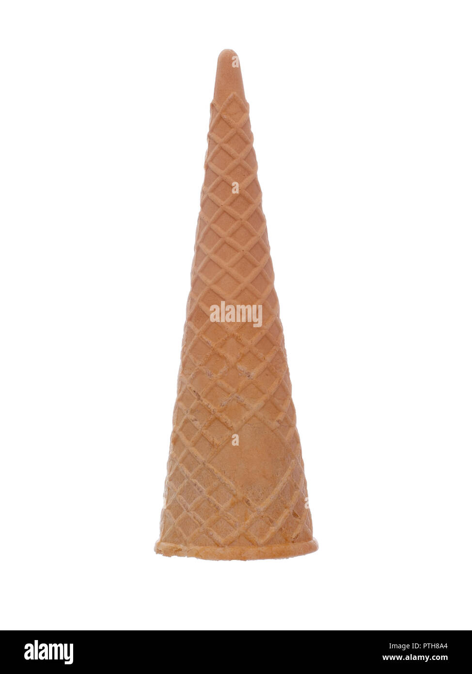 Empty sugar wafer ice cream cone, cornet isolated on white background ...