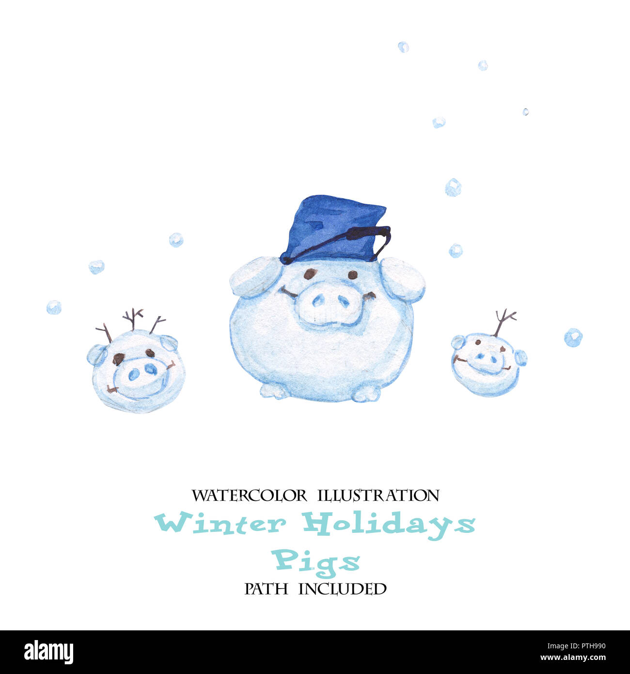 Illustration series Winter Holidays Pigs. Three pig snowmen. Watercolor ...