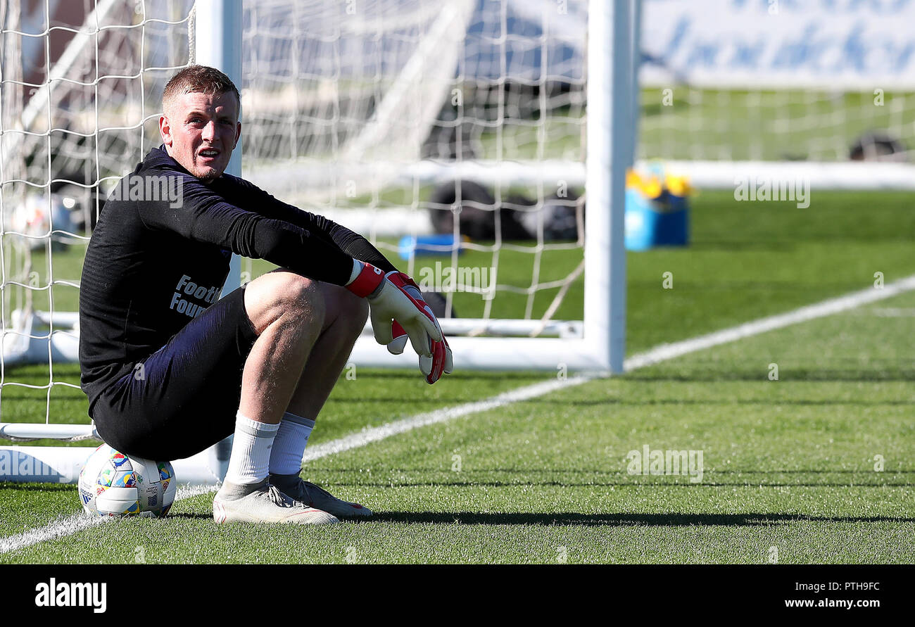 England's Jordan Pickford during the training session at St George's ...