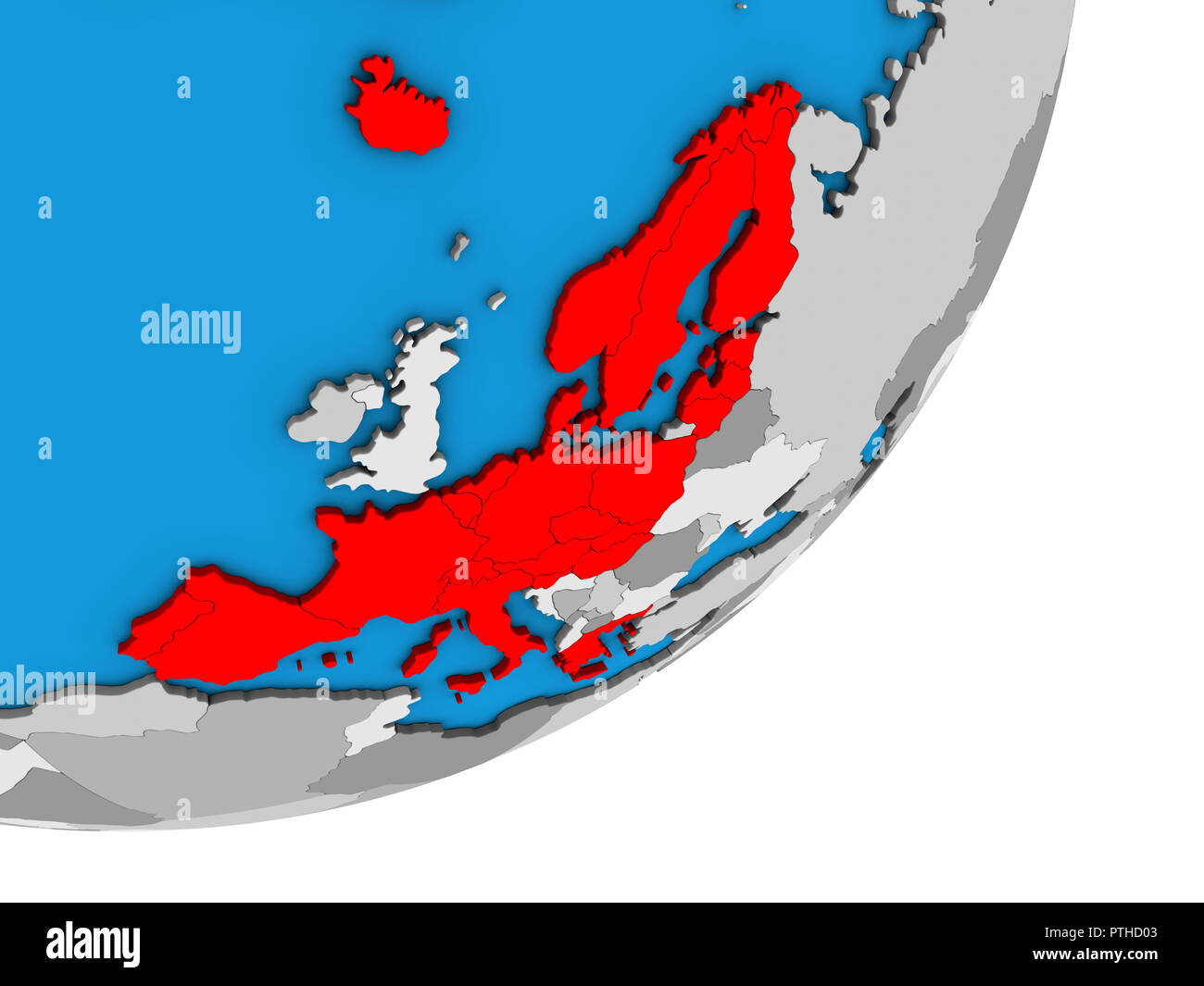 Schengen Area members on blue political 3D globe. 3D illustration Stock ...