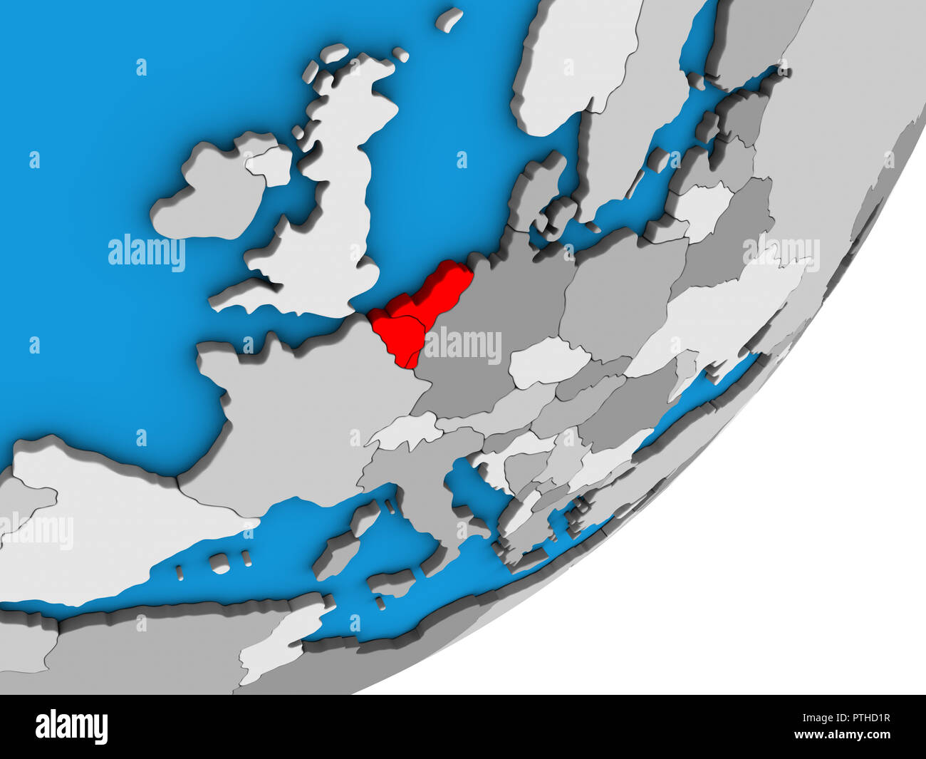 Benelux Union on blue political 3D globe. 3D illustration Stock Photo ...