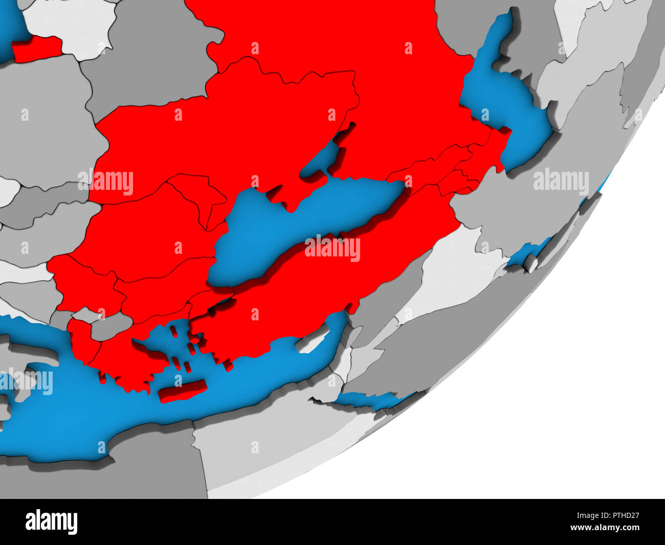 BSEC countries on blue political 3D globe. 3D illustration Stock Photo ...