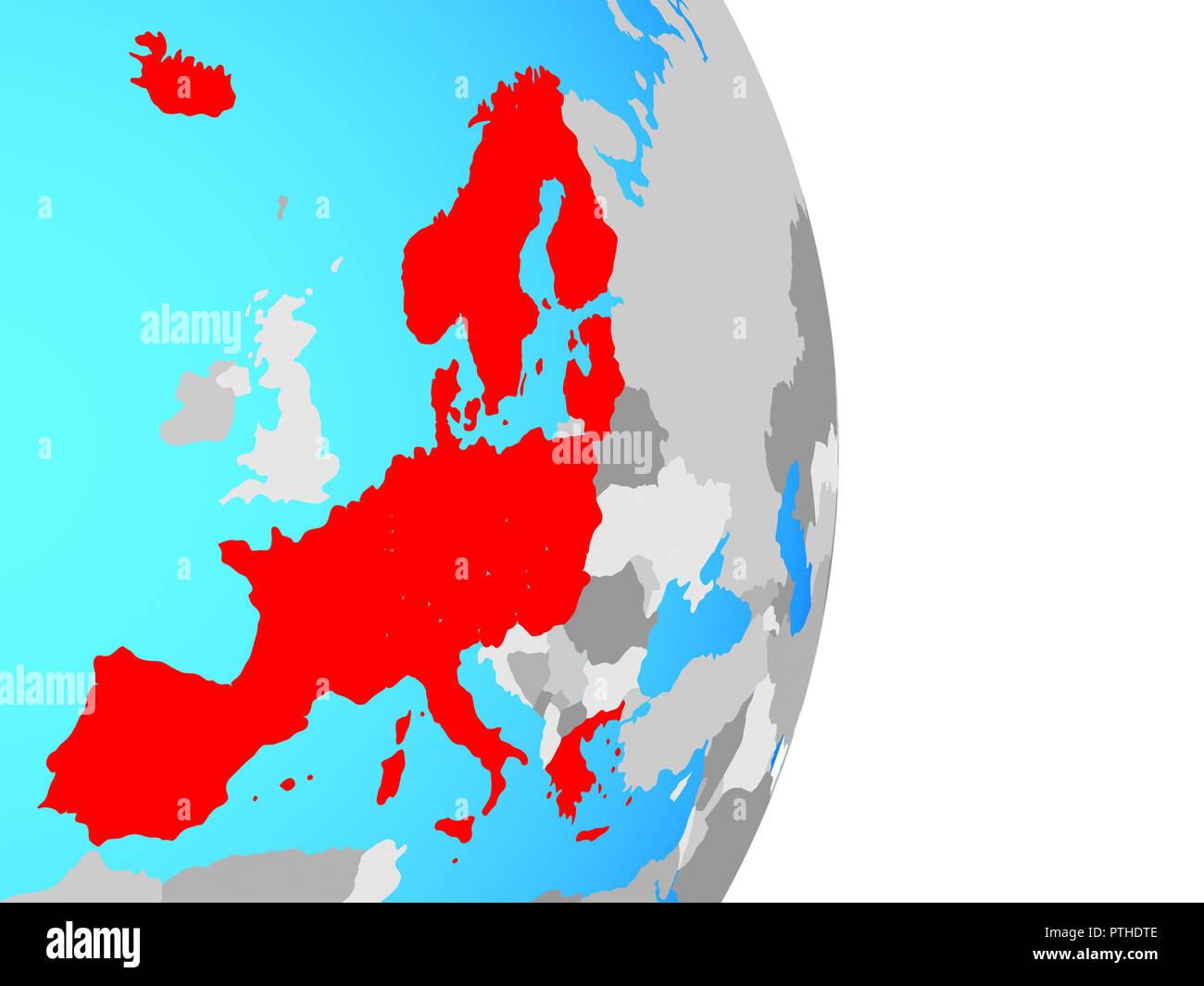 Schengen Area members on simple political globe. 3D illustration Stock ...