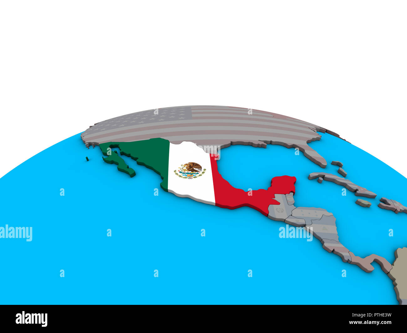 Mexico with embedded national flag on political 3D globe. 3D ...