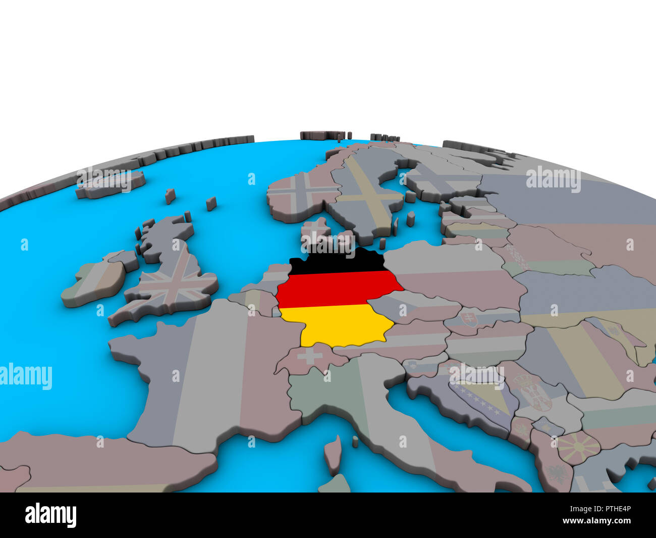 Germany with embedded national flag on political 3D globe. 3D ...