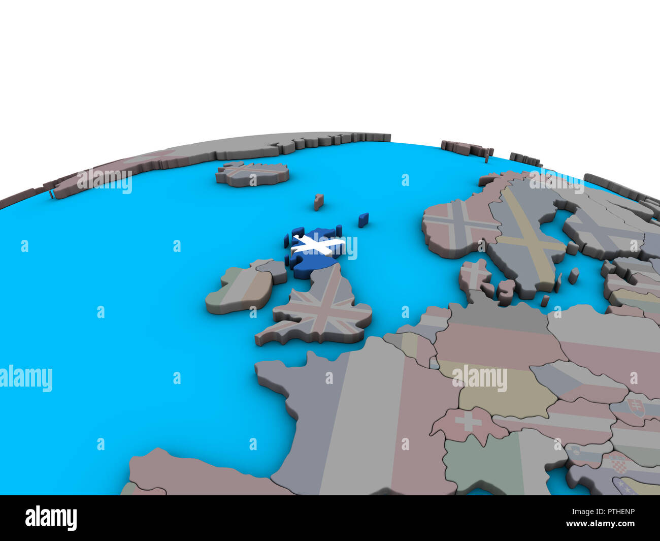 Scotland with embedded national flag on political 3D globe. 3D ...