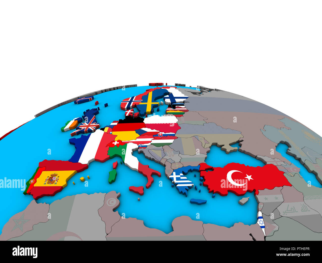 OECD European members with embedded national flags on political 3D ...