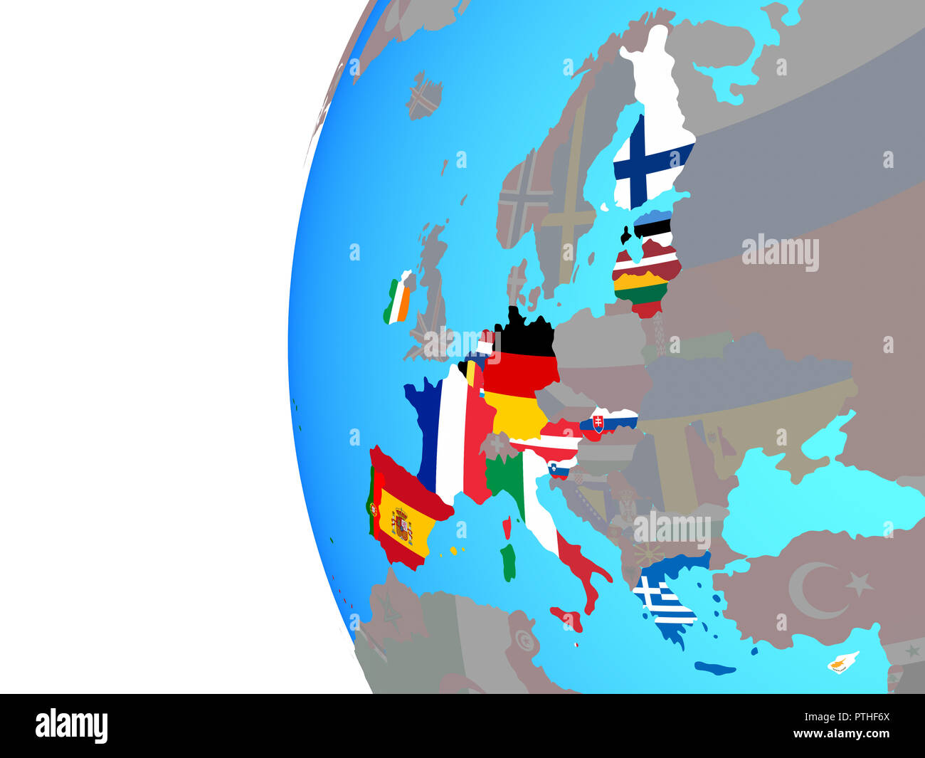 Eurozone member states with embedded national flags on blue political ...