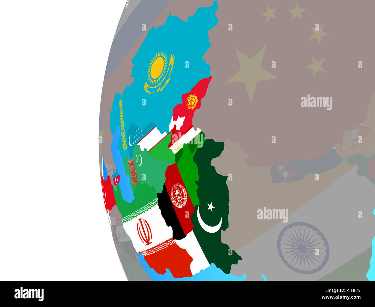 ECO member states with embedded national flags on blue political globe ...