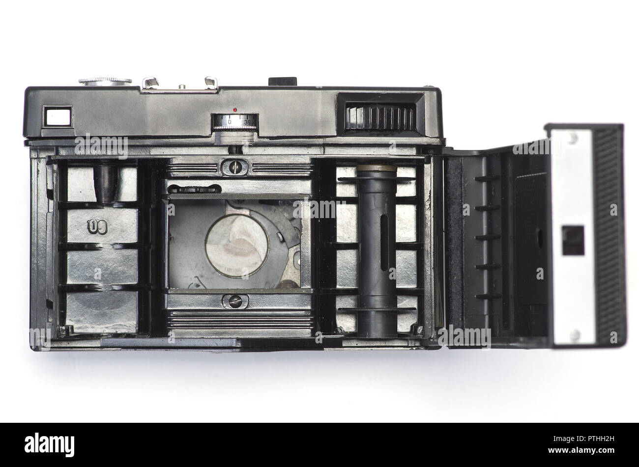 The interior of the old camera to which a photo film is inserted to ...