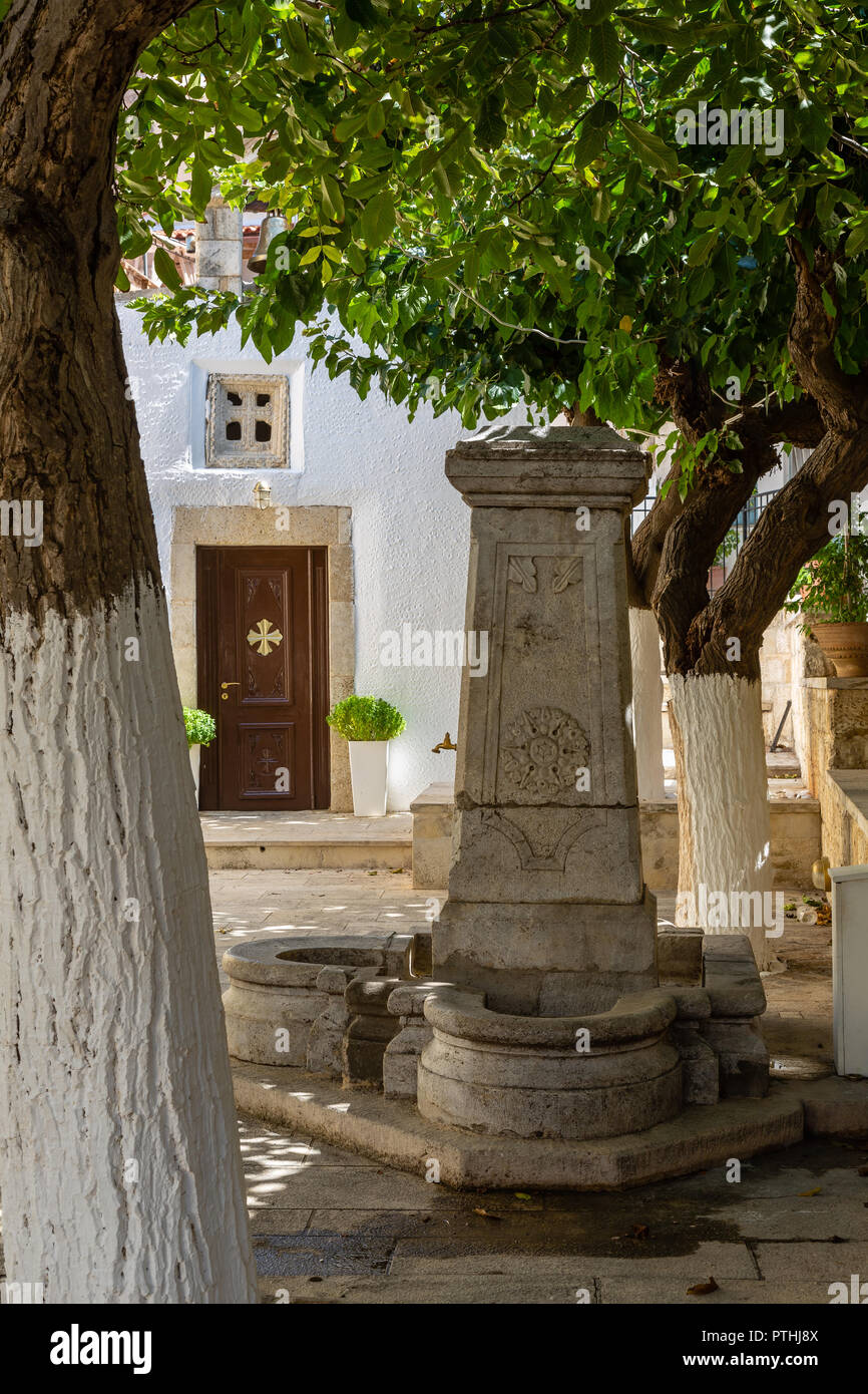 Temple of the Holy Cross in the mountain town of Archanes on the island ...