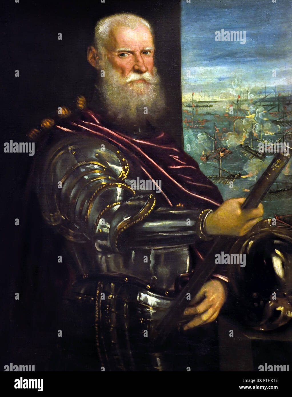 Sebastiano Venier (died 1578) (In the background: The Battle of Lepanto ...