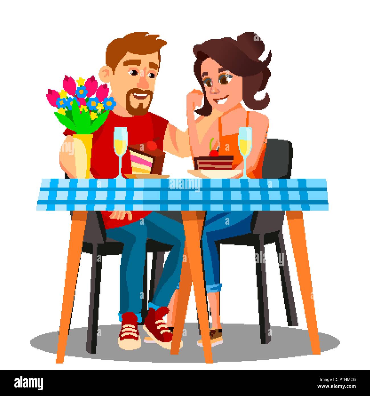 Romantic Dinner For A Young Married Couple At Home Vector. Isolated ...