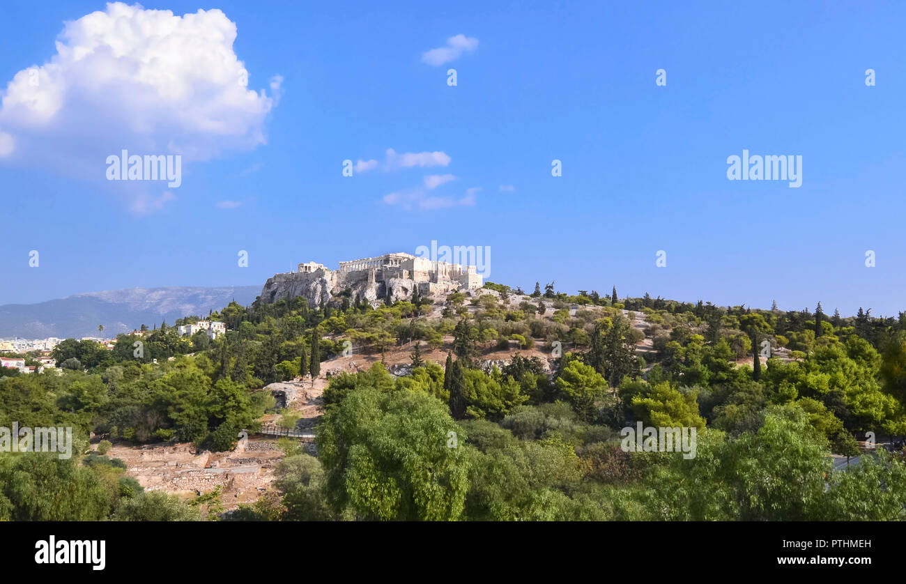 Acropolis landscape view as seen from Thissio Athens Greece Stock Photo ...