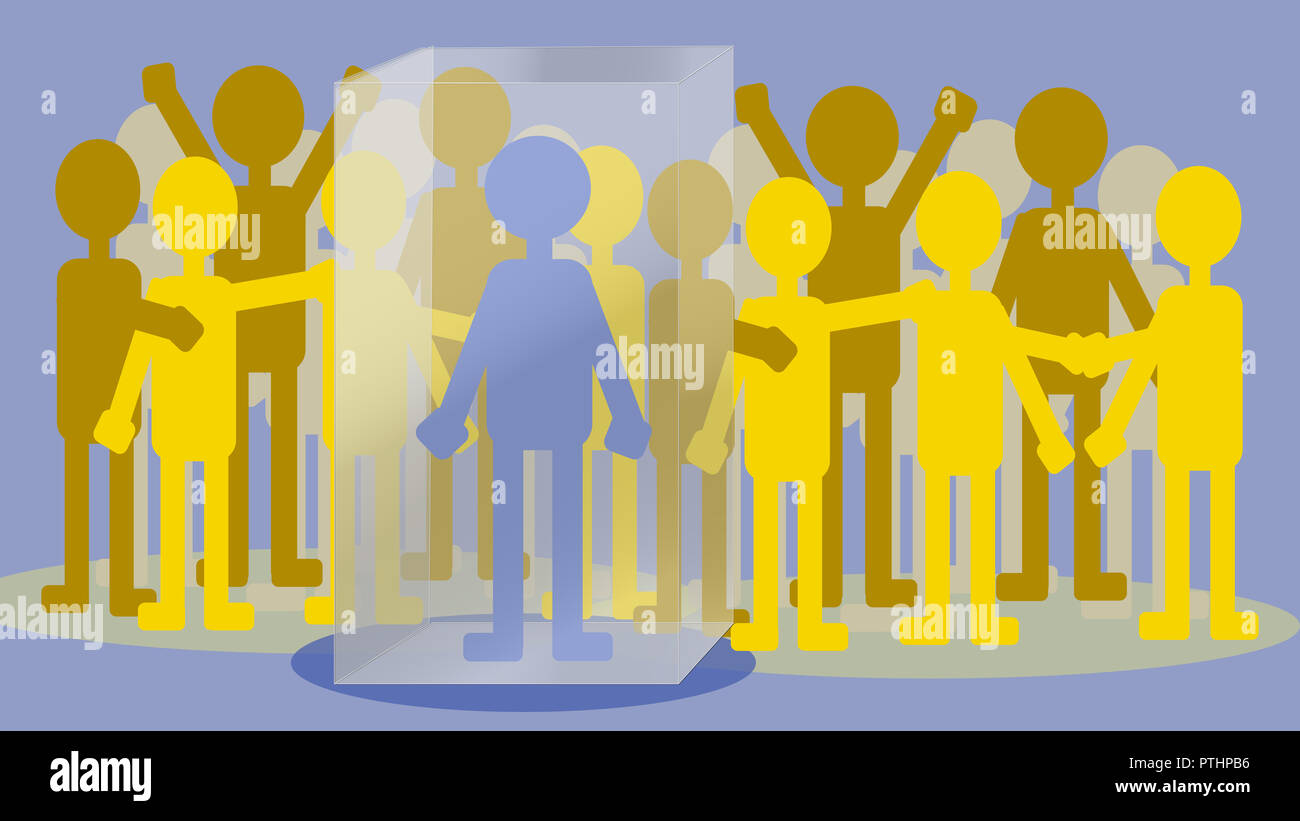 Autism: man in a glass box among happy people Stock Photo - Alamy