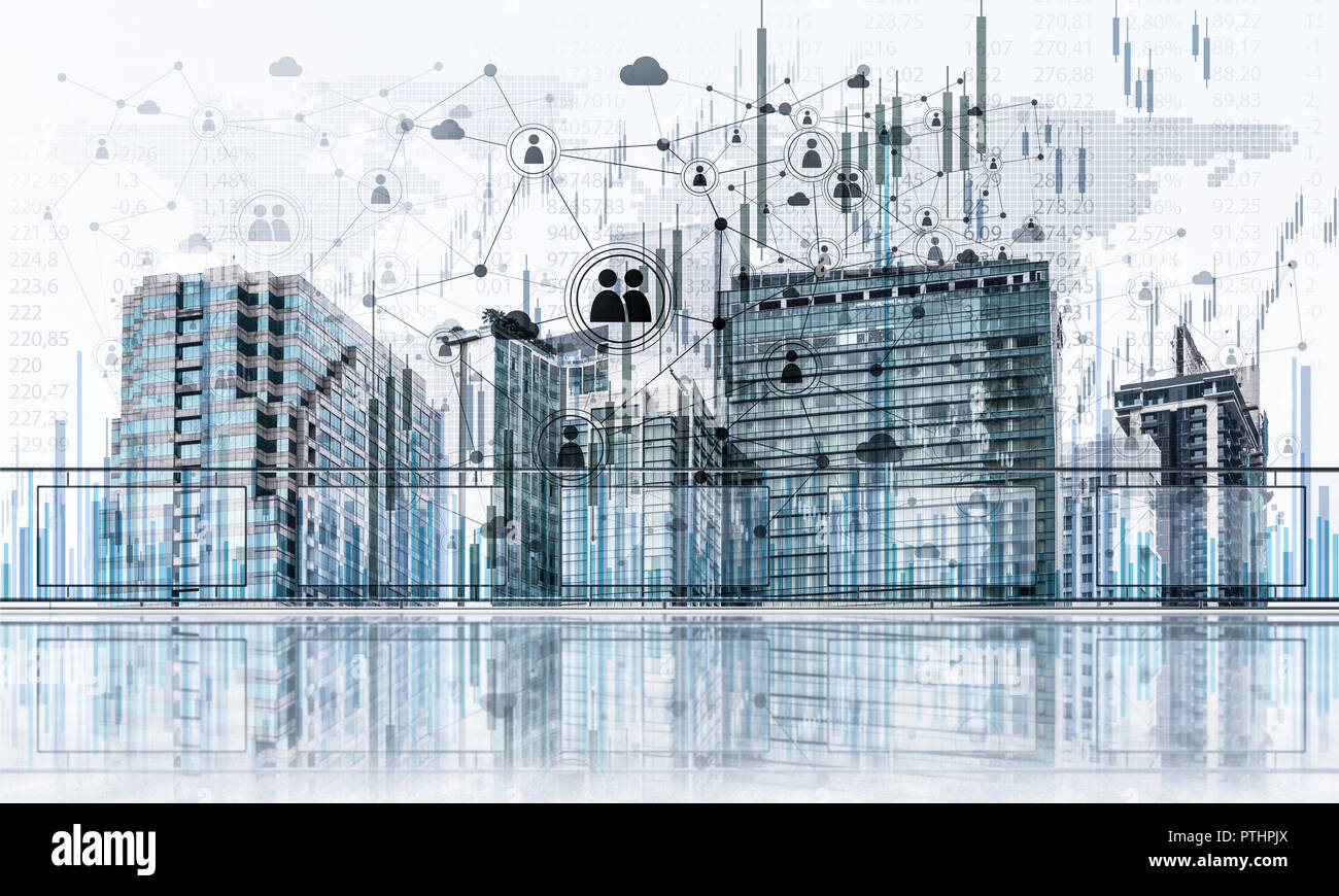 Concept of global communication and networking with world map ov Stock ...