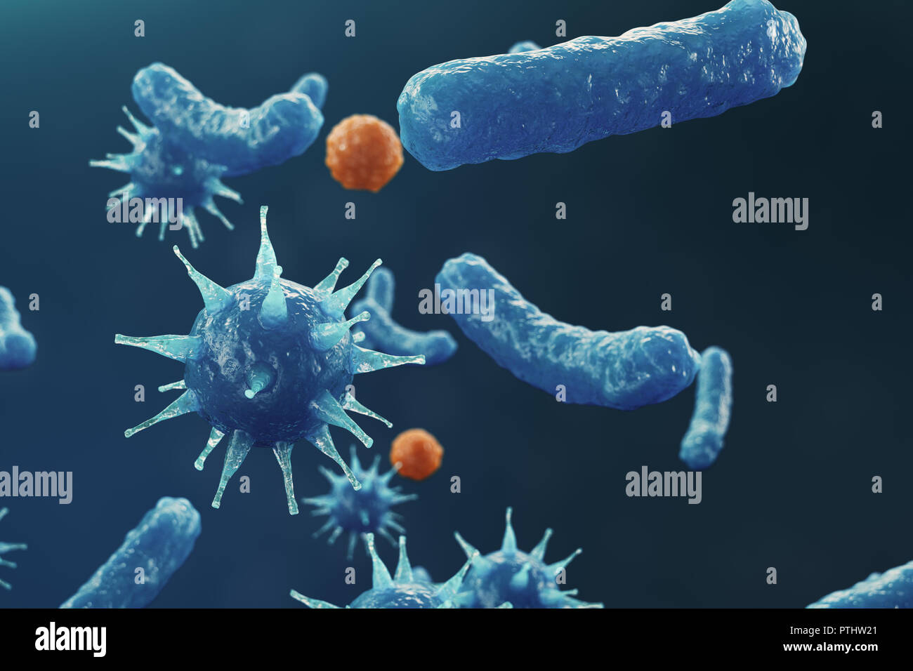 3D illustration Virus backgorund. Viruses influenza, hepatitis, AIDS, E ...
