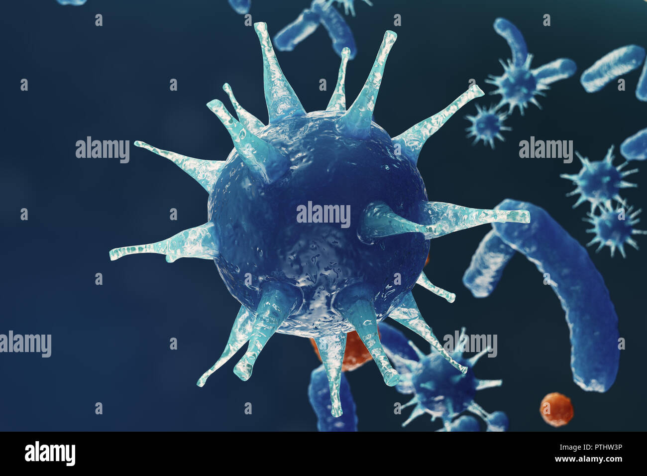 3D illustration Virus backgorund. Viruses influenza, hepatitis, AIDS, E ...