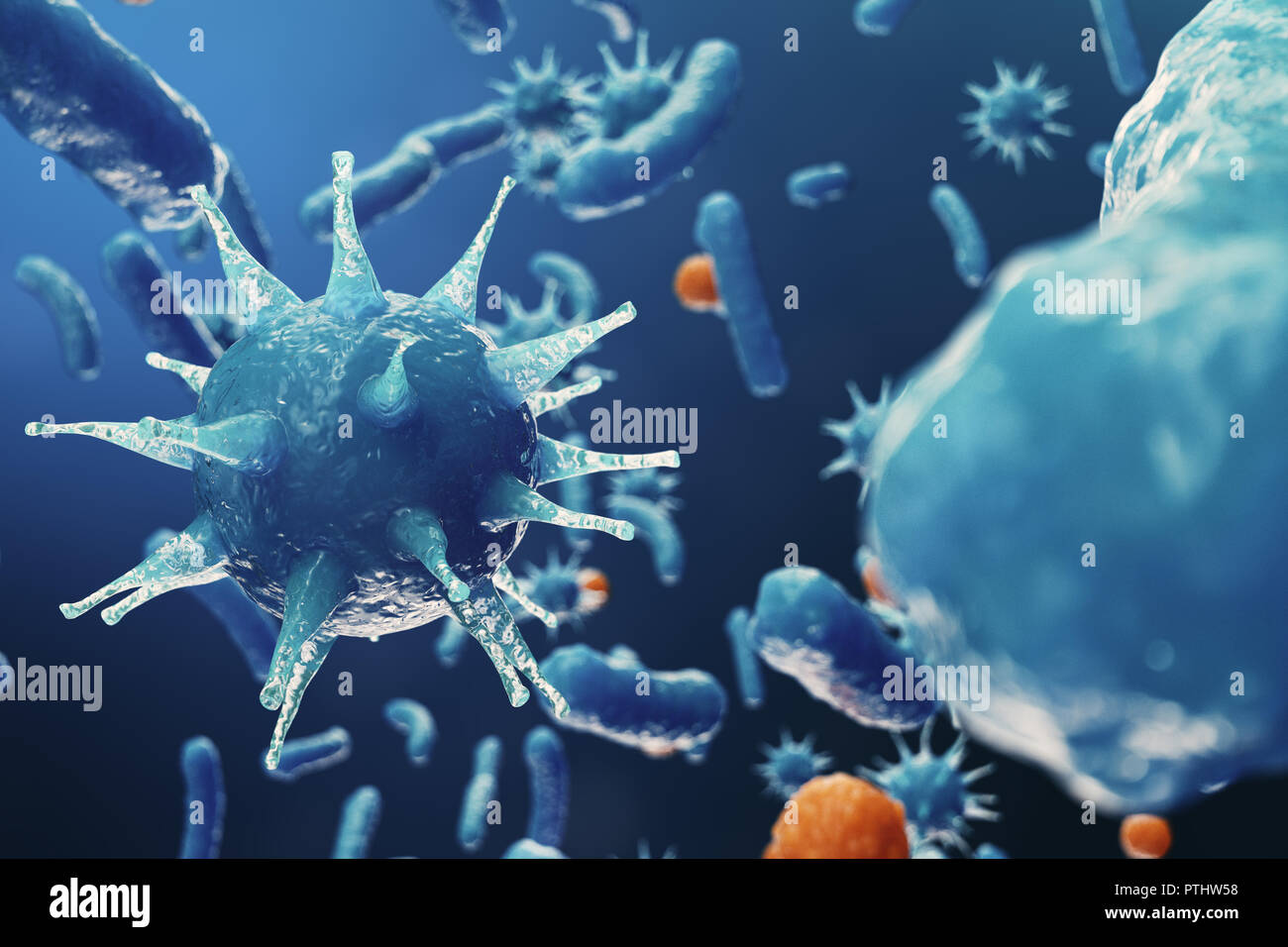 3D illustration Virus backgorund. Viruses influenza, hepatitis, AIDS, E ...