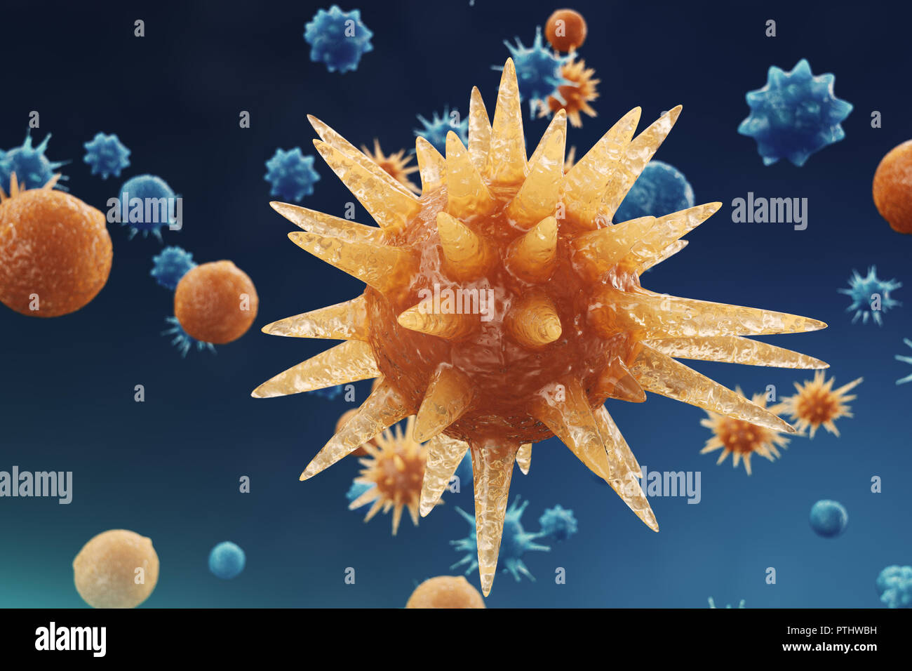 3D illustration Virus backgorund. Viruses influenza, hepatitis, AIDS, E ...