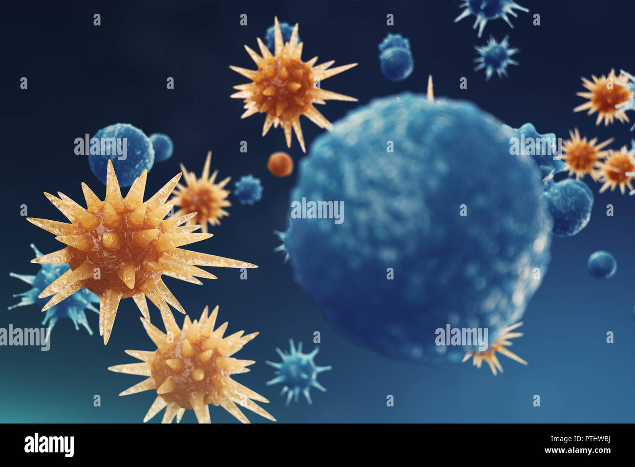 3D illustration Virus backgorund. Viruses influenza, hepatitis, AIDS, E ...