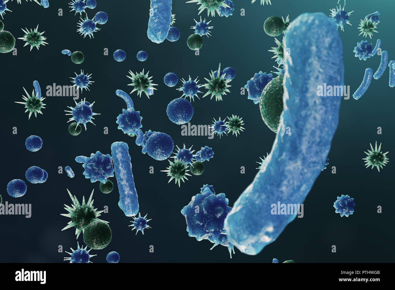 3D illustration Virus backgorund. Viruses influenza, hepatitis, AIDS, E ...