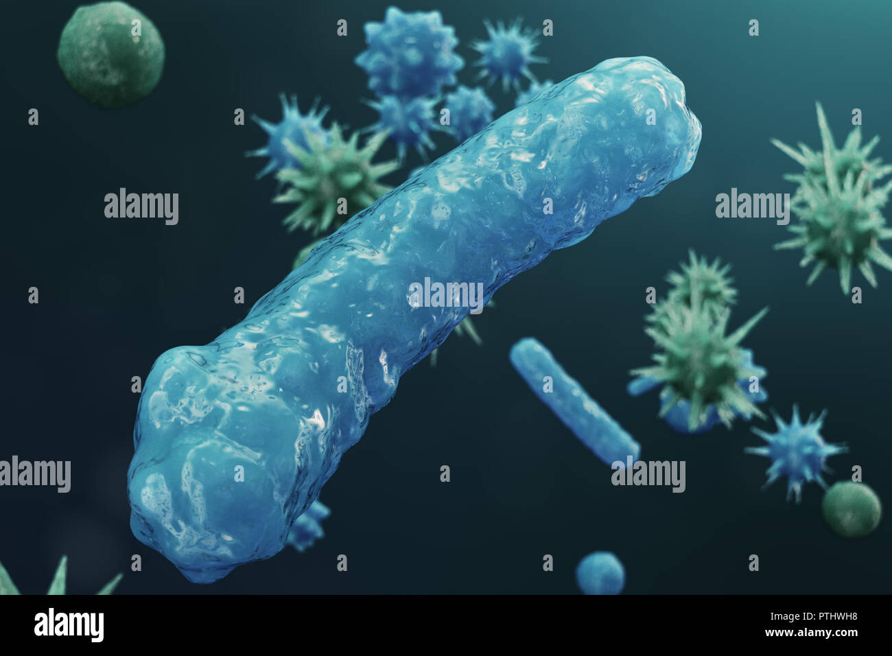 3D illustration Virus backgorund. Viruses influenza, hepatitis, AIDS, E ...