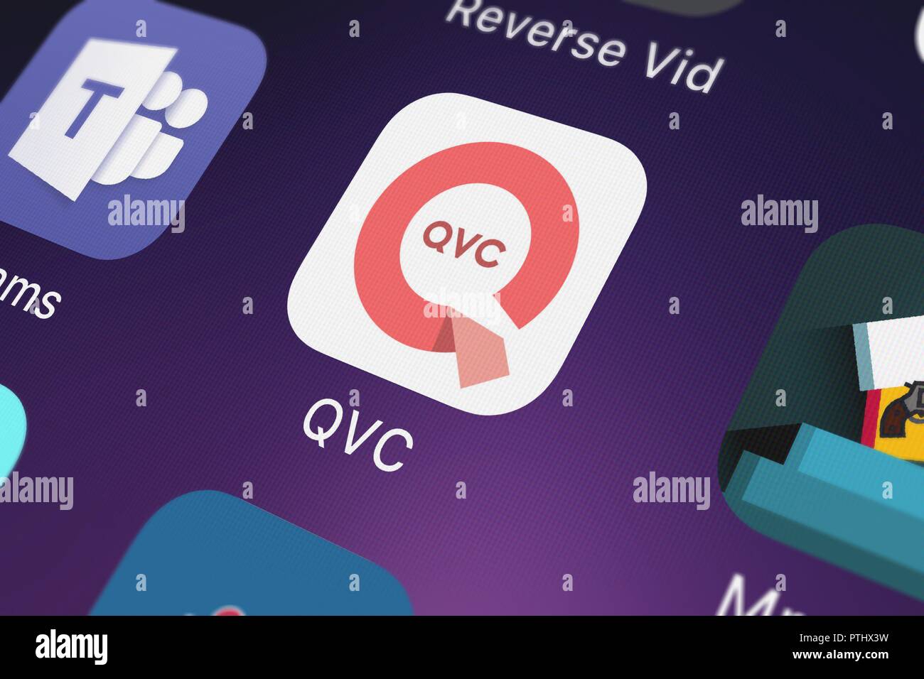 London, United Kingdom - October 09, 2018: Close-up shot of the QVC for ...