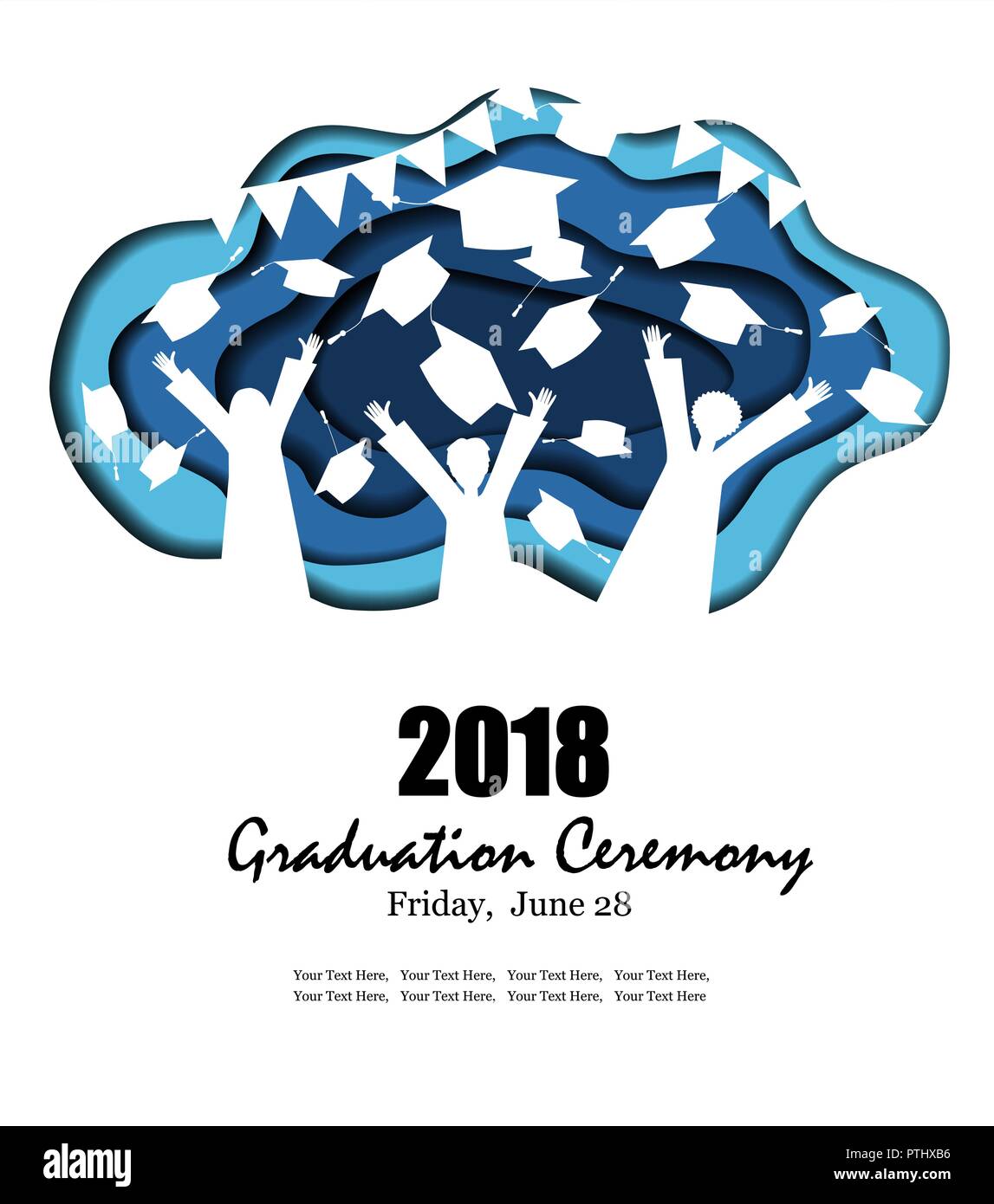 Graduation party background in paper art style with happy graduates and ...