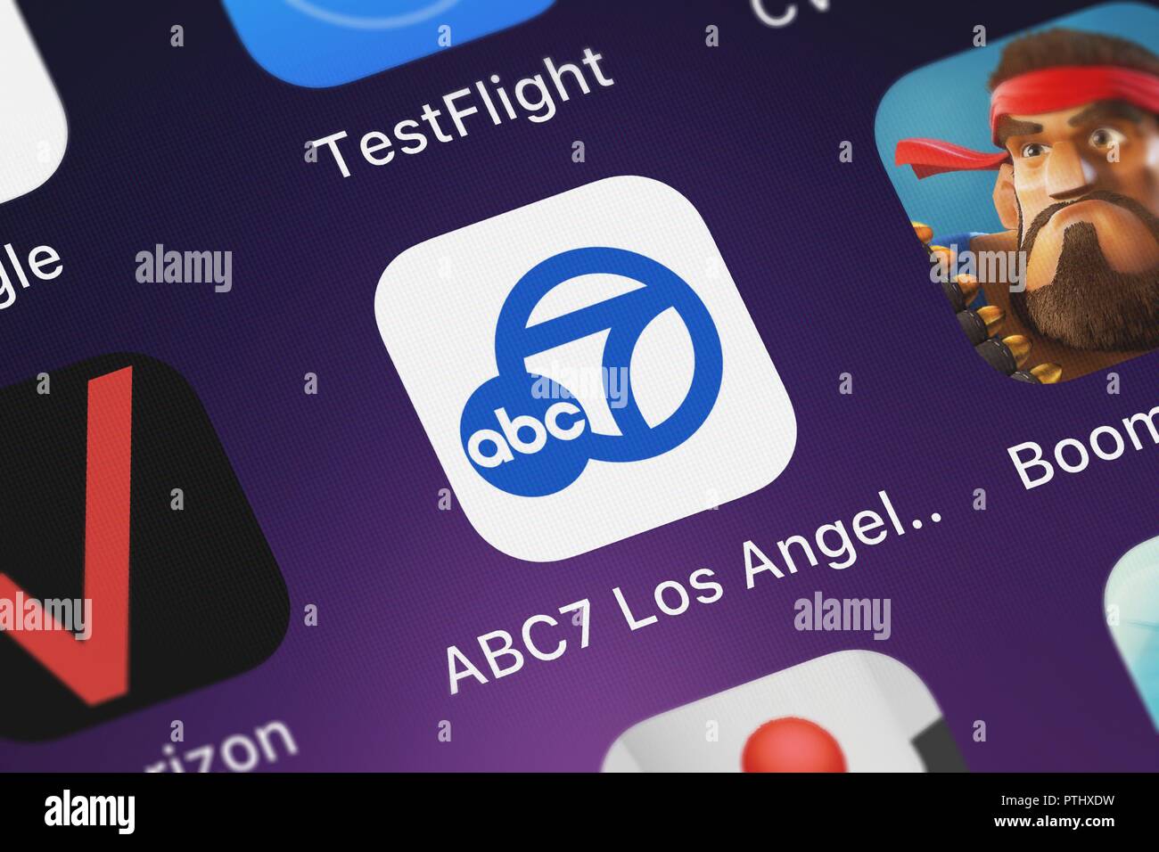 London, United Kingdom - October 09, 2018: Close-up of the ABC7 Los ...