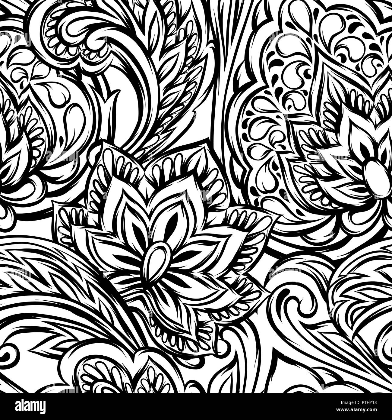 Mehndi indian henna seamless pattern Black and White Stock Photos ...