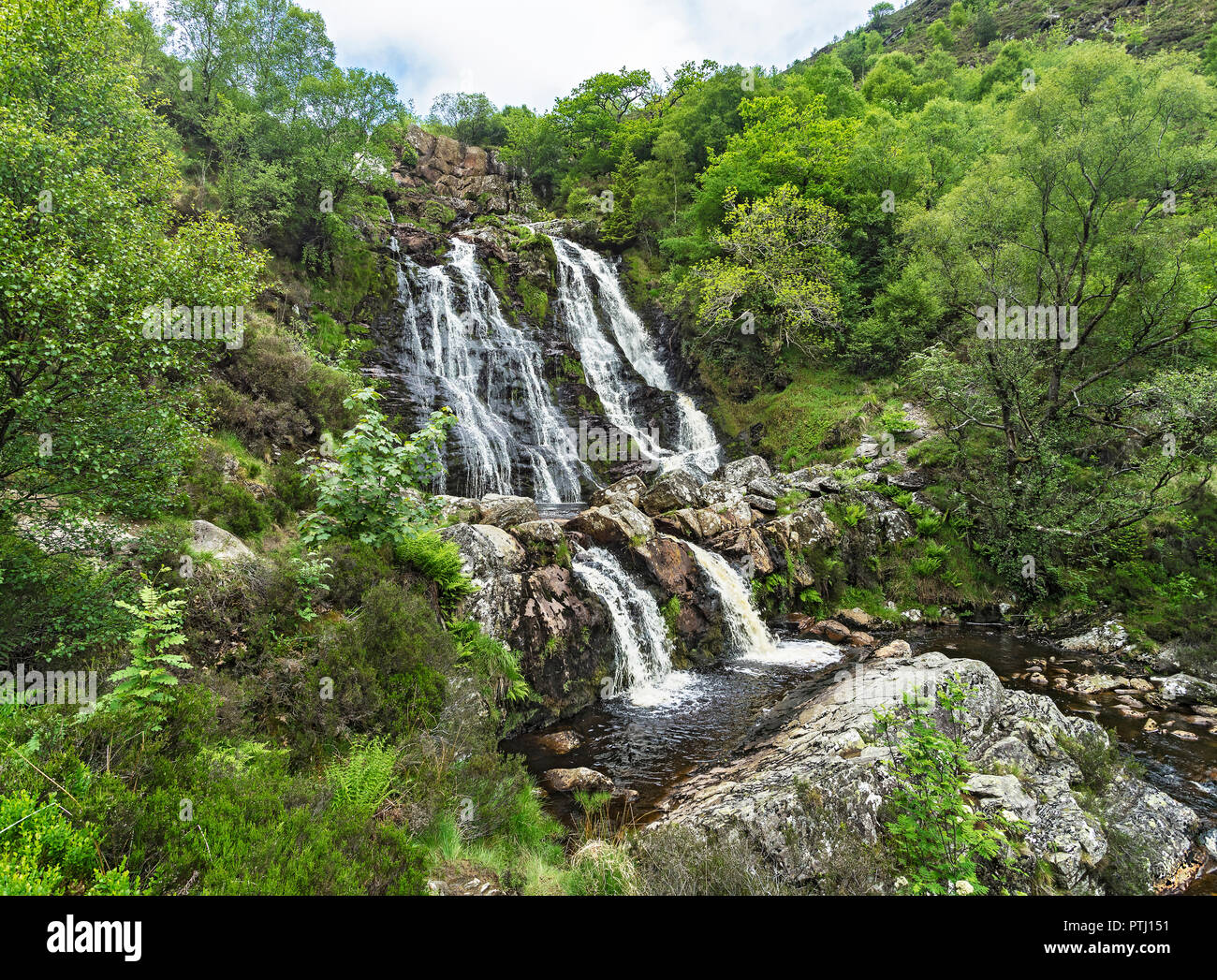 Waterfall Pistyll Rhyd-y-meinciau showing middle section on Afon (river ...