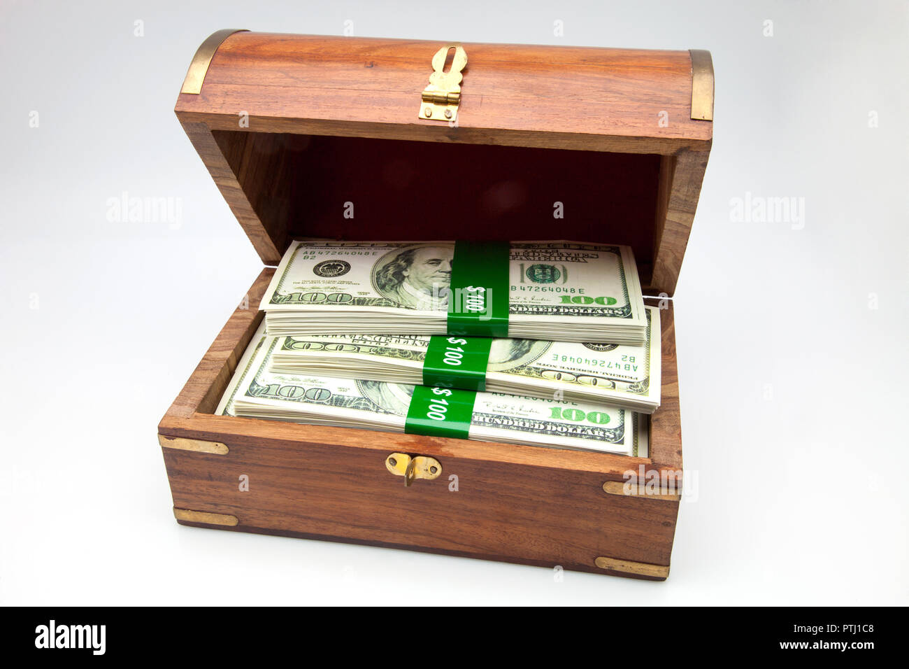 wooden chest with tickets of dollar Stock Photo - Alamy