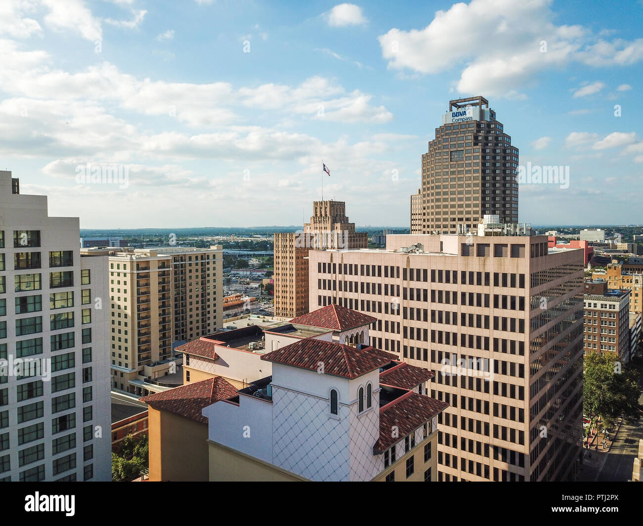 Aerial Cityscape of Downtown San Antonio, Texas Facing Towards East ...