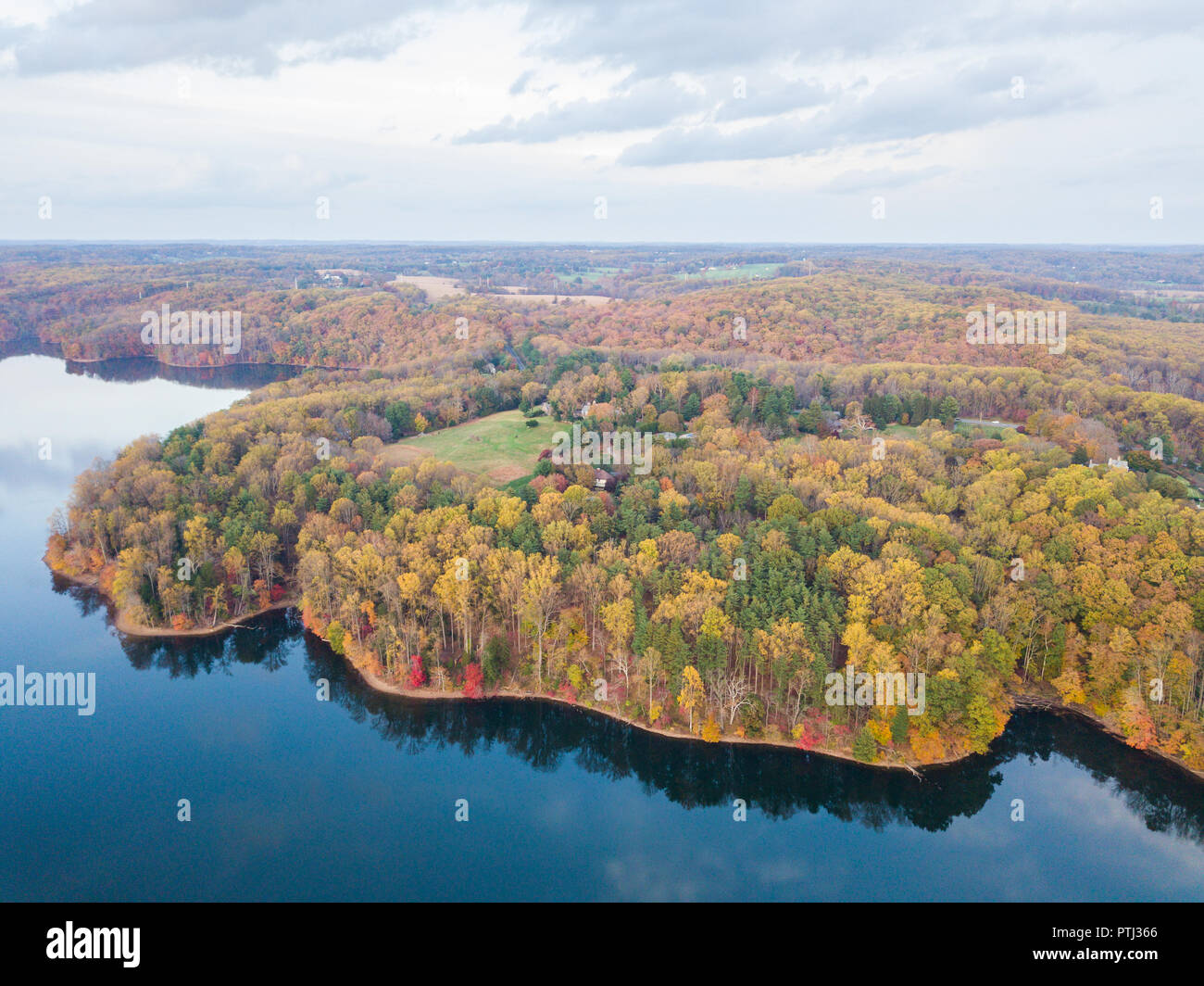 Aerial of Loch Raven Reservoir in Baltimore County, Maryland during ...