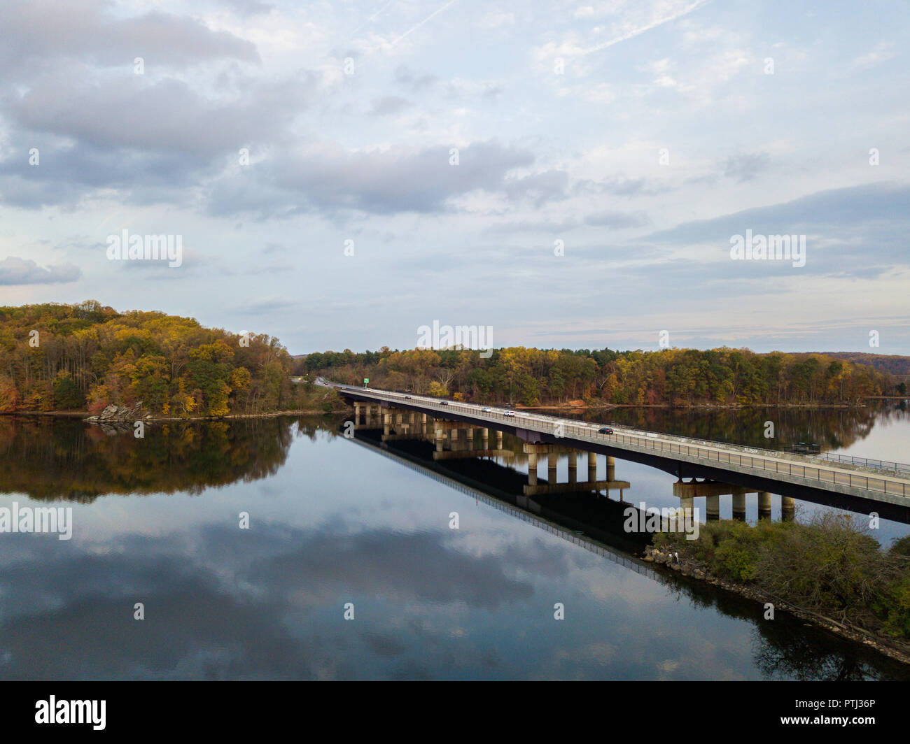 Aerial of Loch Raven Reservoir in Baltimore County, Maryland during ...
