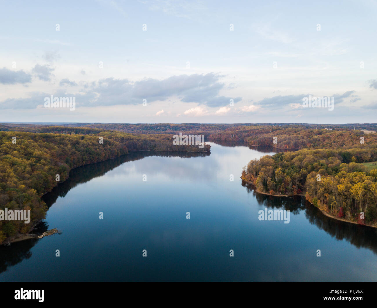 Aerial of Loch Raven Reservoir in Baltimore County, Maryland during ...