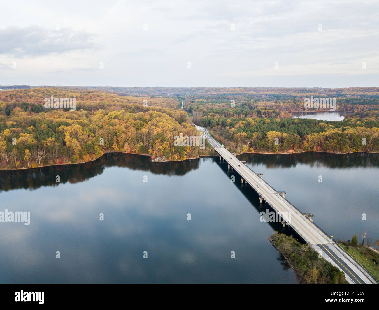 Aerial of Loch Raven Reservoir in Baltimore County, Maryland during ...