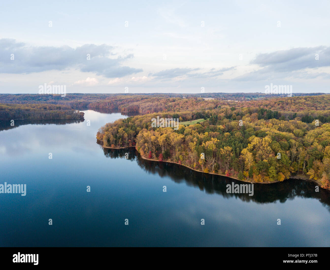 Aerial of Loch Raven Reservoir in Baltimore County, Maryland during ...
