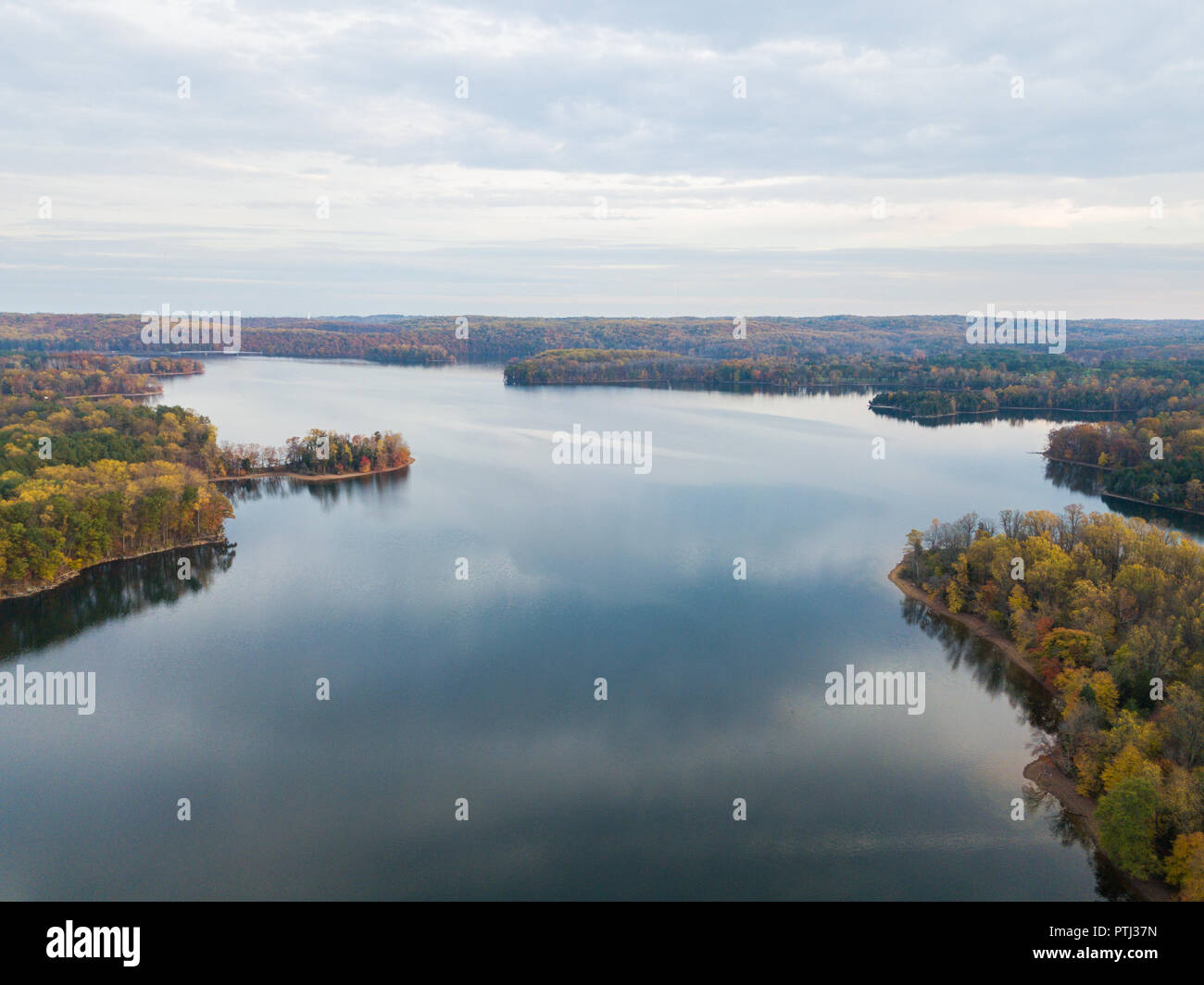 Aerial of Loch Raven Reservoir in Baltimore County, Maryland during ...
