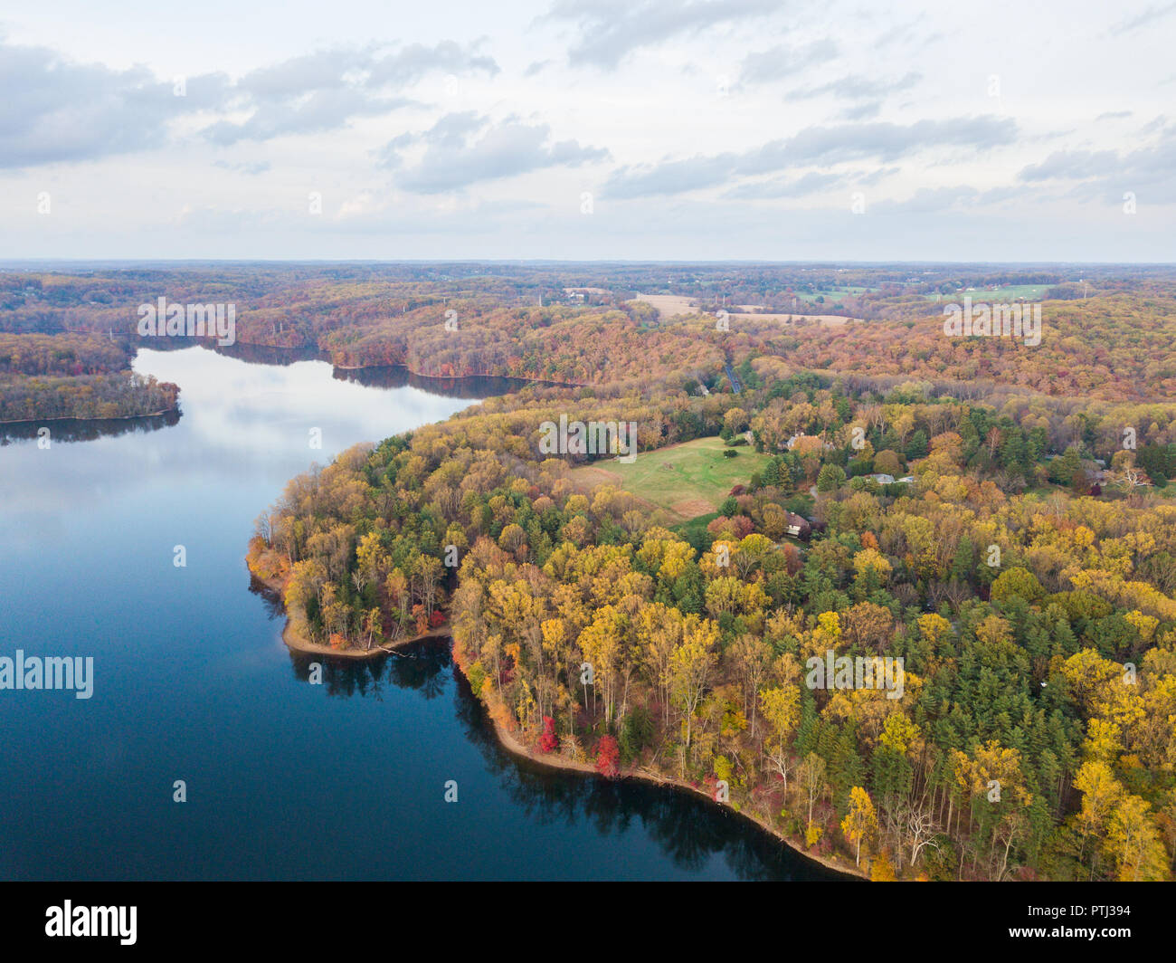 Aerial of Loch Raven Reservoir in Baltimore County, Maryland during ...
