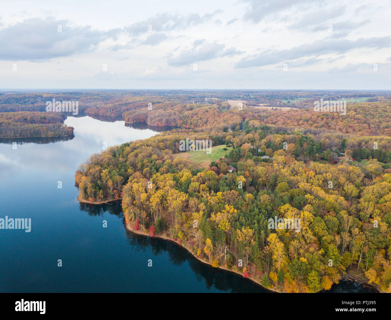 Aerial of Loch Raven Reservoir in Baltimore County, Maryland during ...