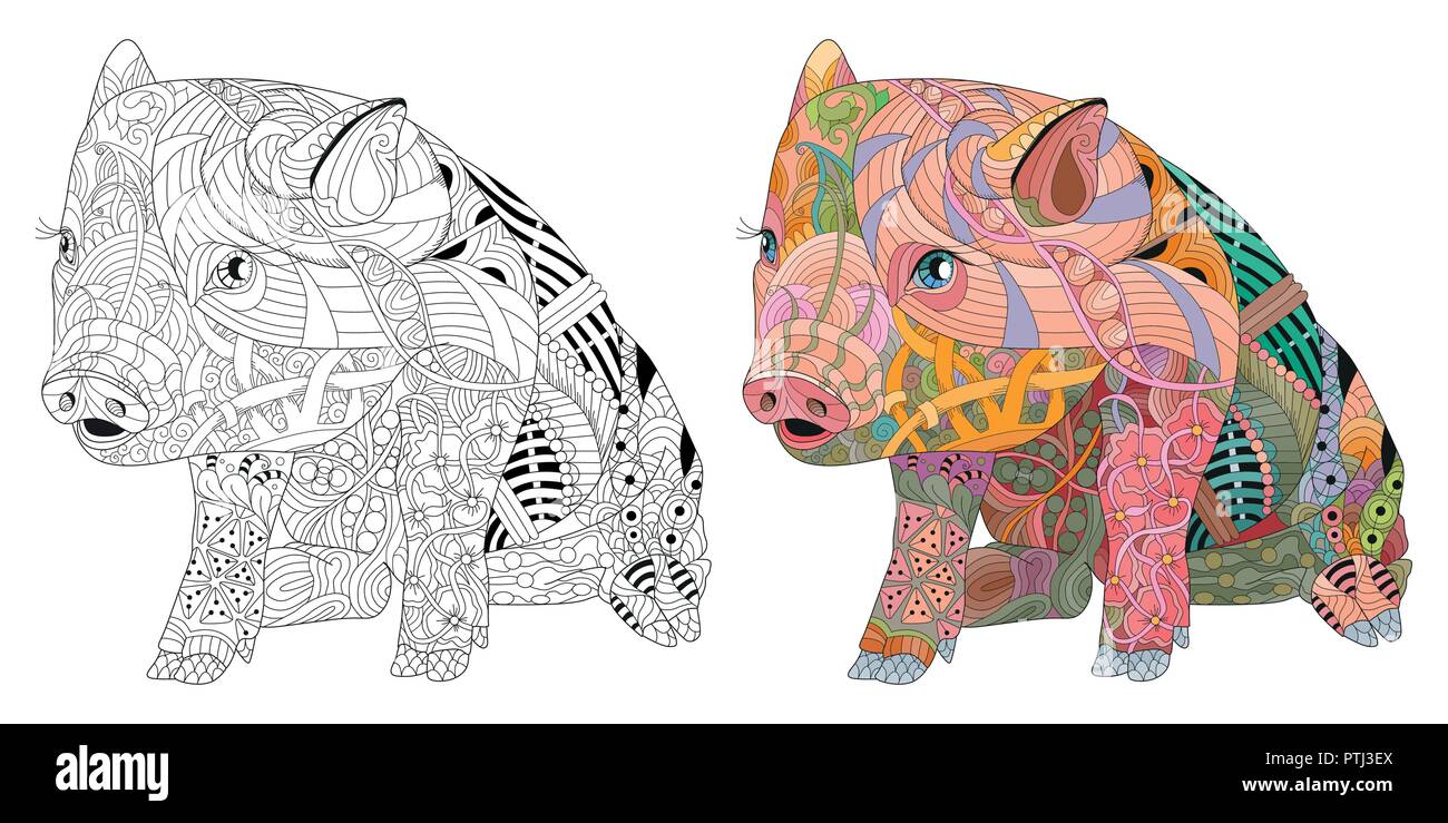Zentangle stylized pig. Hand drawn decorative vector illustration Stock ...