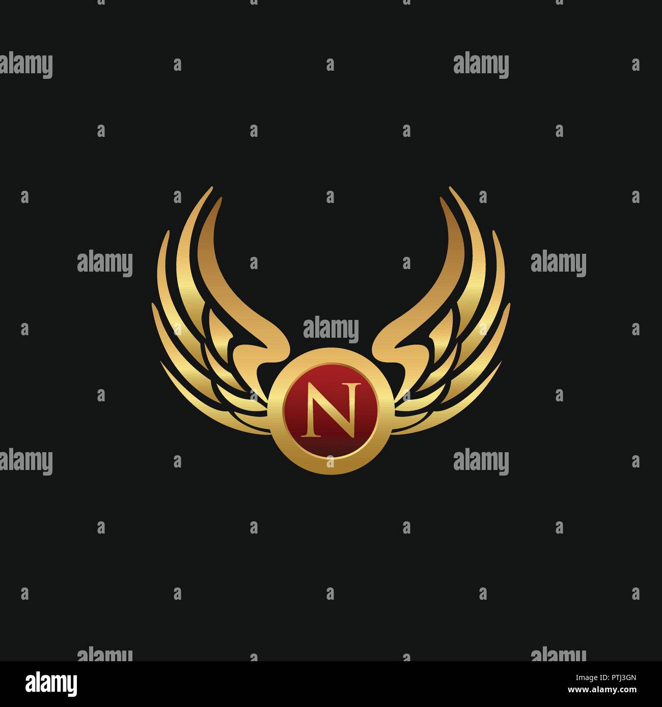 Luxury Letter N Emblem Wings logo design concept template Stock Vector ...