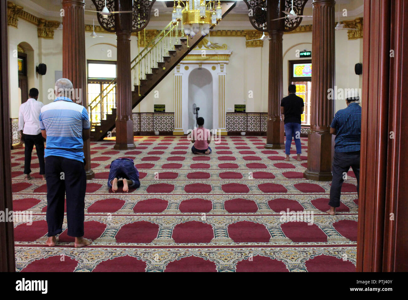 The prayer room of Red Mosque Jami-Ul-Alfar in Colombo. Taken in Sri ...
