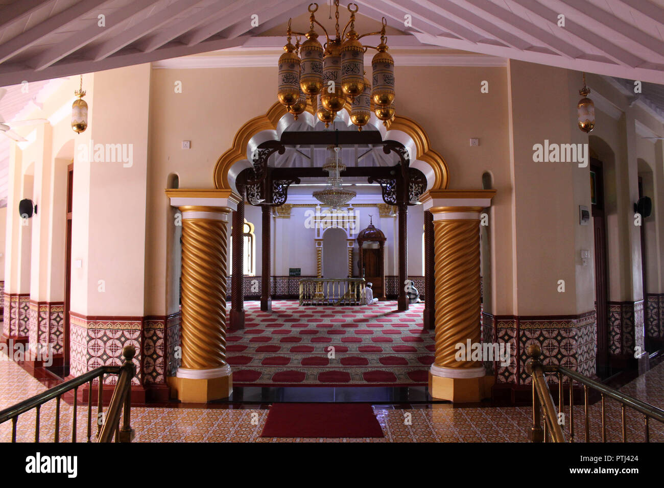 The prayer room of Red Mosque Jami-Ul-Alfar in Colombo. Taken in Sri ...