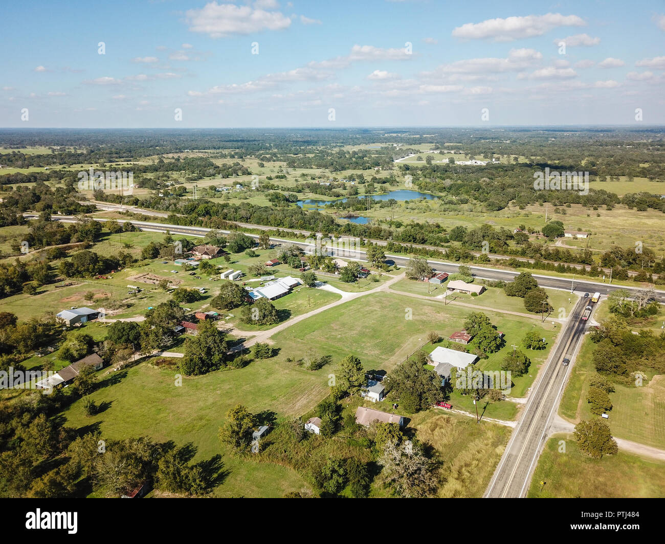 Aerial of Rural Sommervile, Texas in between Austin and Houston Stock ...