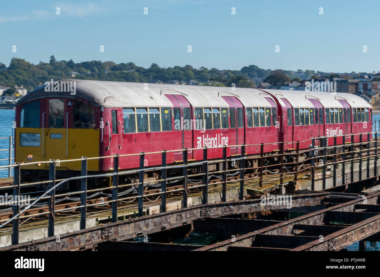 an island line old underground train service on the pier at Ryde on the ...